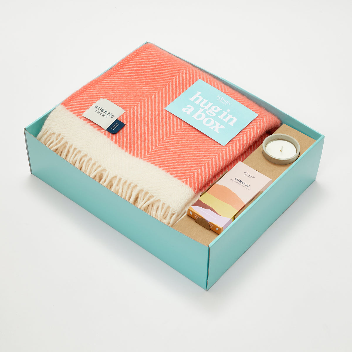 Hug in a Box Gift Set | Coral Herringbone | Atlantic Blankets