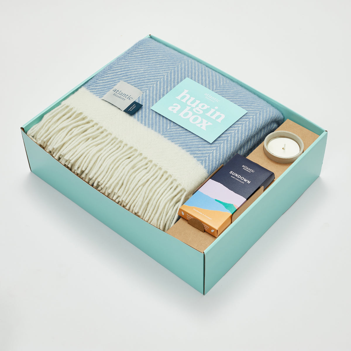 Hug in a Box Gift Set | Dusk Blue Herringbone | Atlantic Blankets