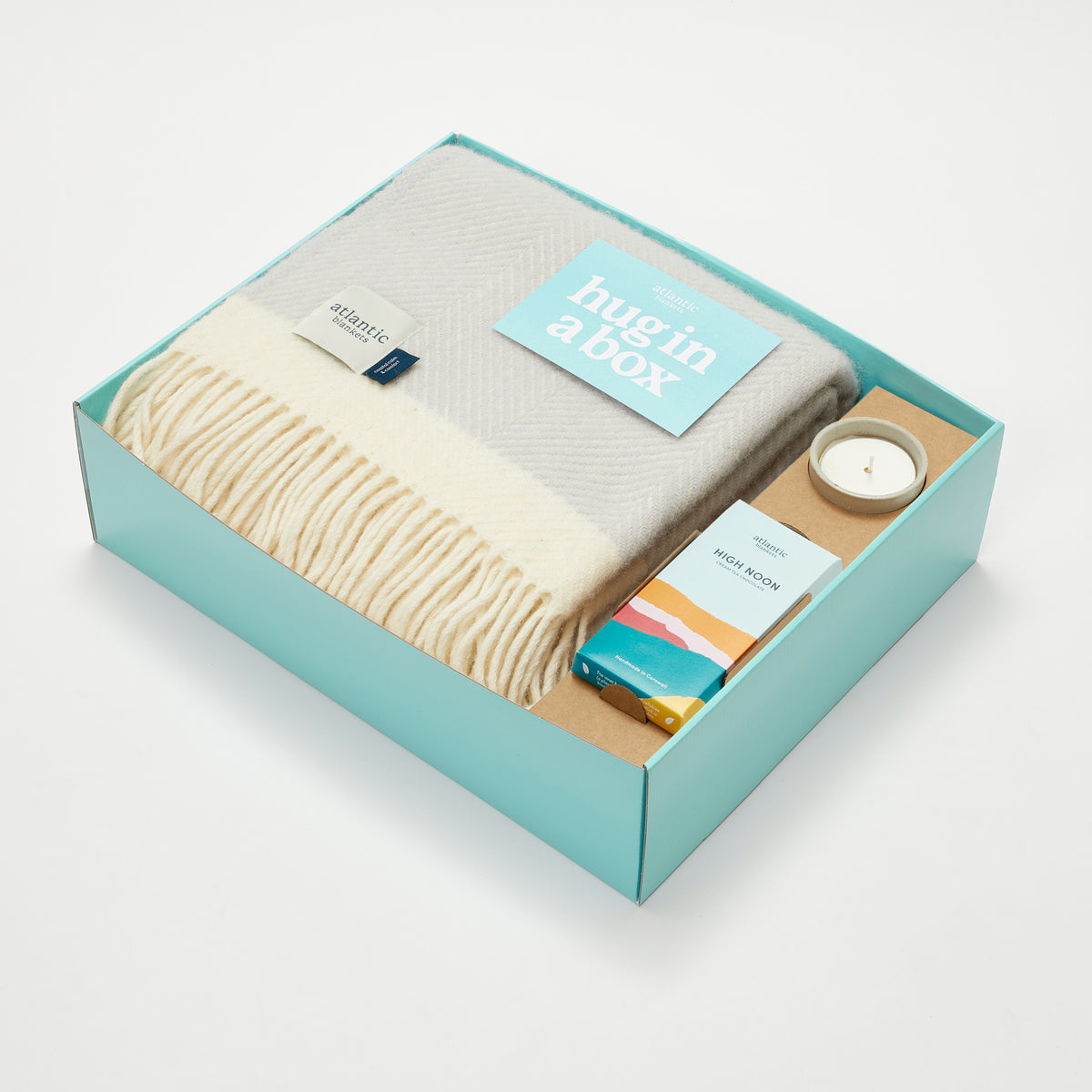 Hug in a Box Gift Set | Gull Grey Herringbone | Atlantic Blankets