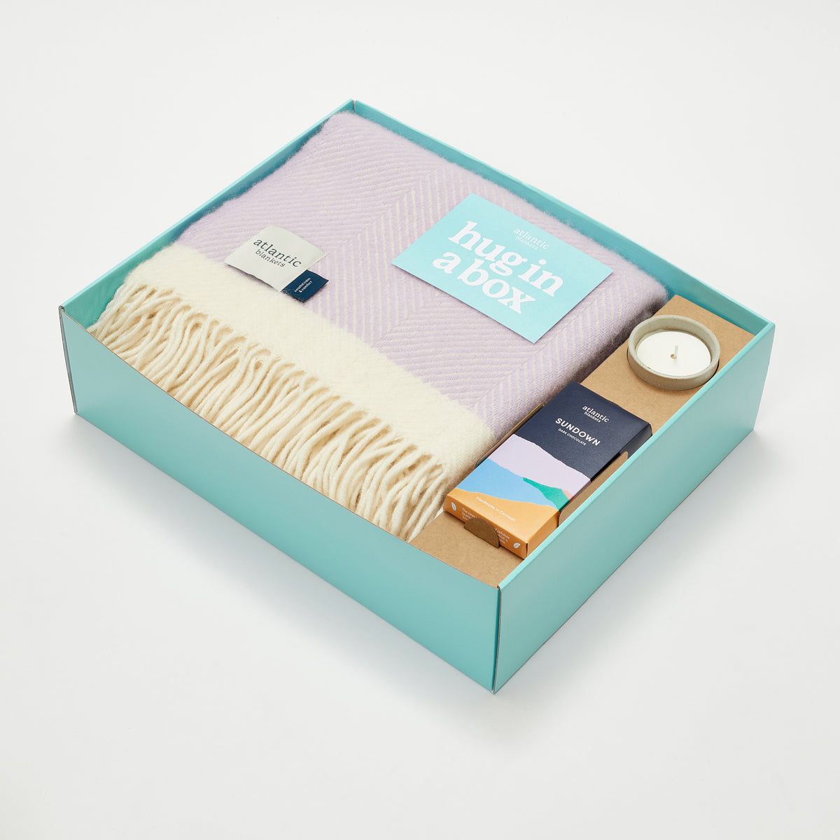 Hug in a Box Gift Set | Lilac Herringbone | Atlantic Blankets