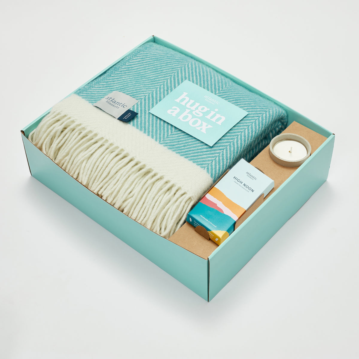 Hug in a Box Gift Set | Turquoise Herringbone | Atlantic Blankets