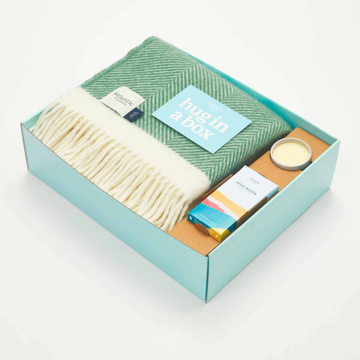 Hug in a Box Gift Set | Sea Green Herringbone | Atlantic Blankets
