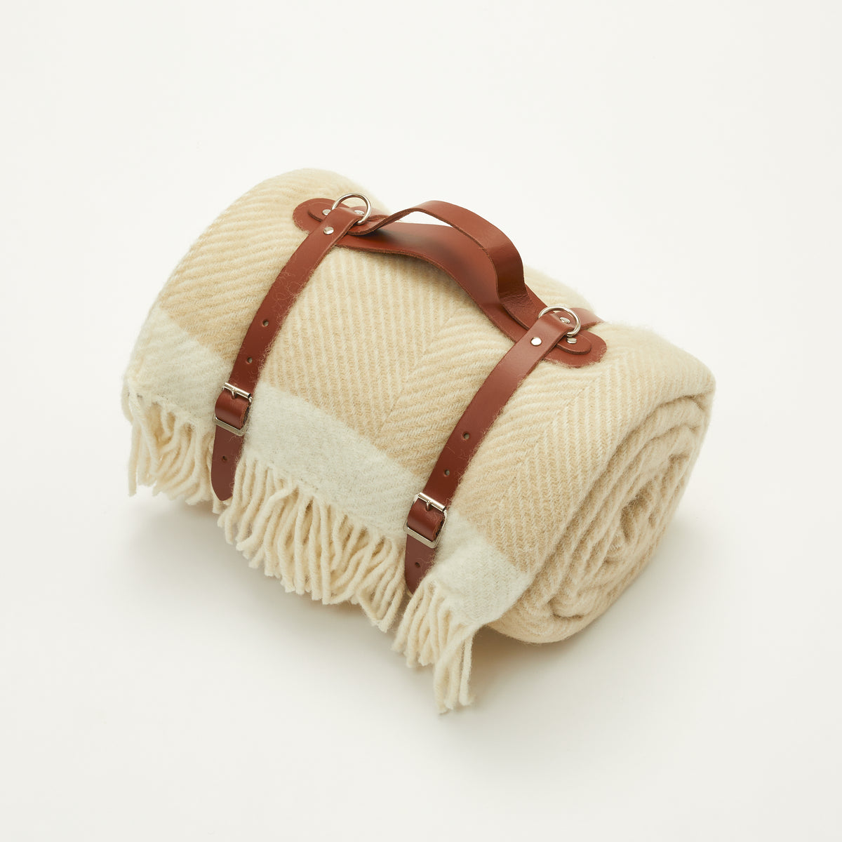 Wool Picnic Blanket with Leather Straps | Sand Dune | Atlantic Blankets