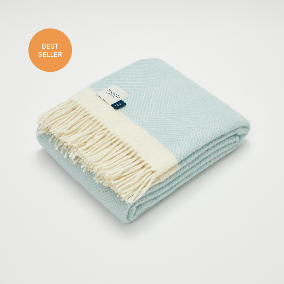 Wool Blanket | Light Blue Herringbone | Atlantic Blankets
