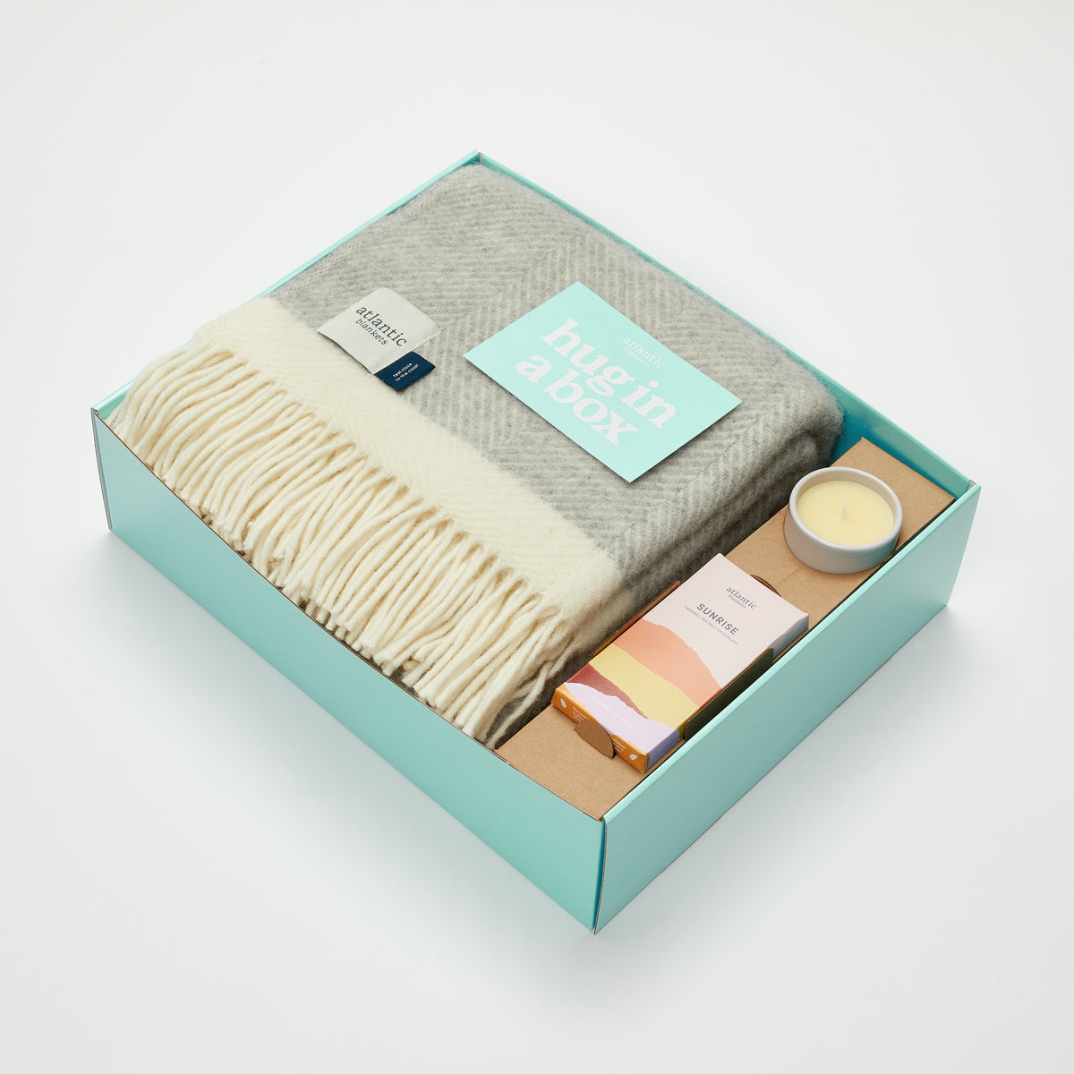Hug in a Box Gift Set | Silver Grey Herringbone | Atlantic Blankets