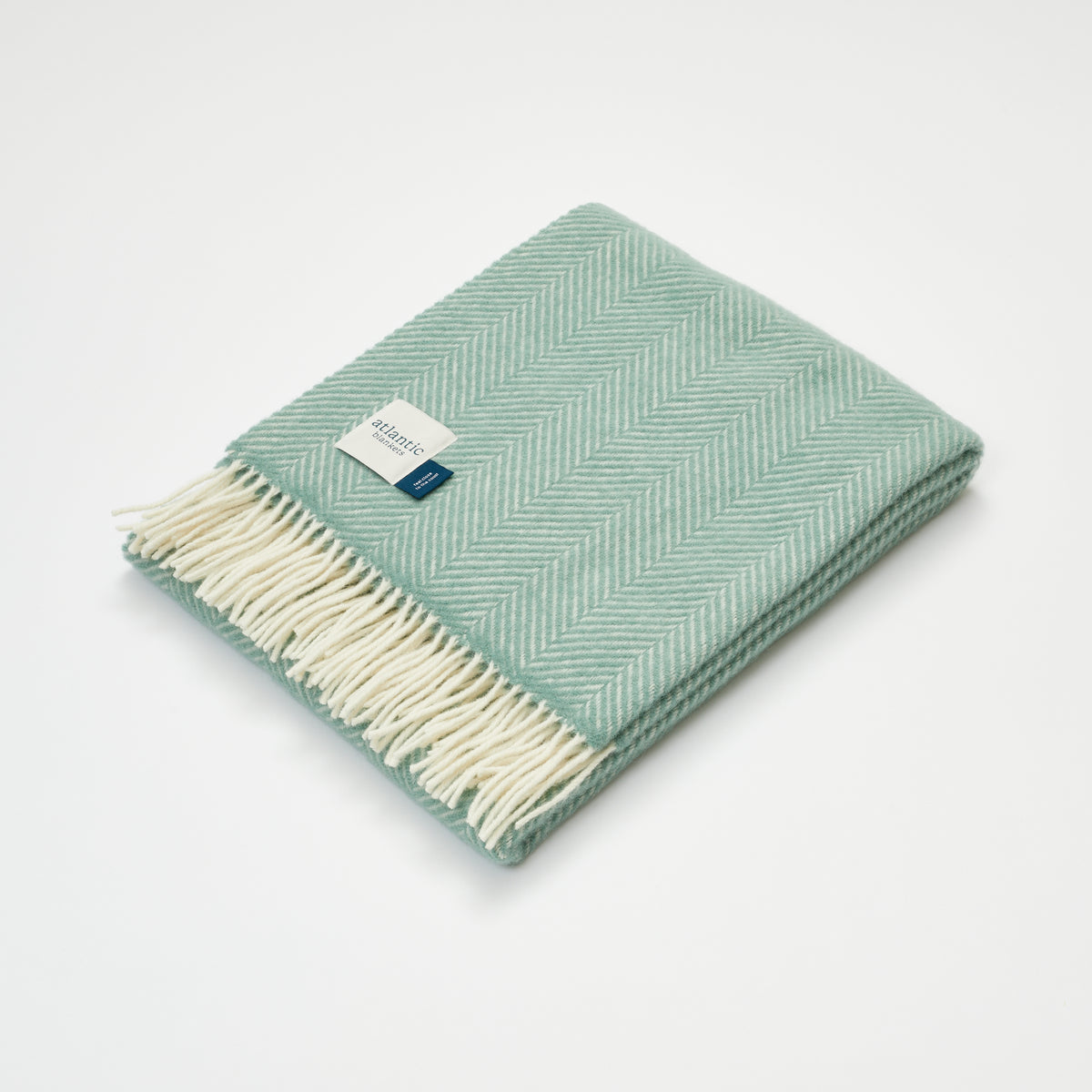 Knee Wool Blanket | Sea Green Herringbone | Atlantic Blankets