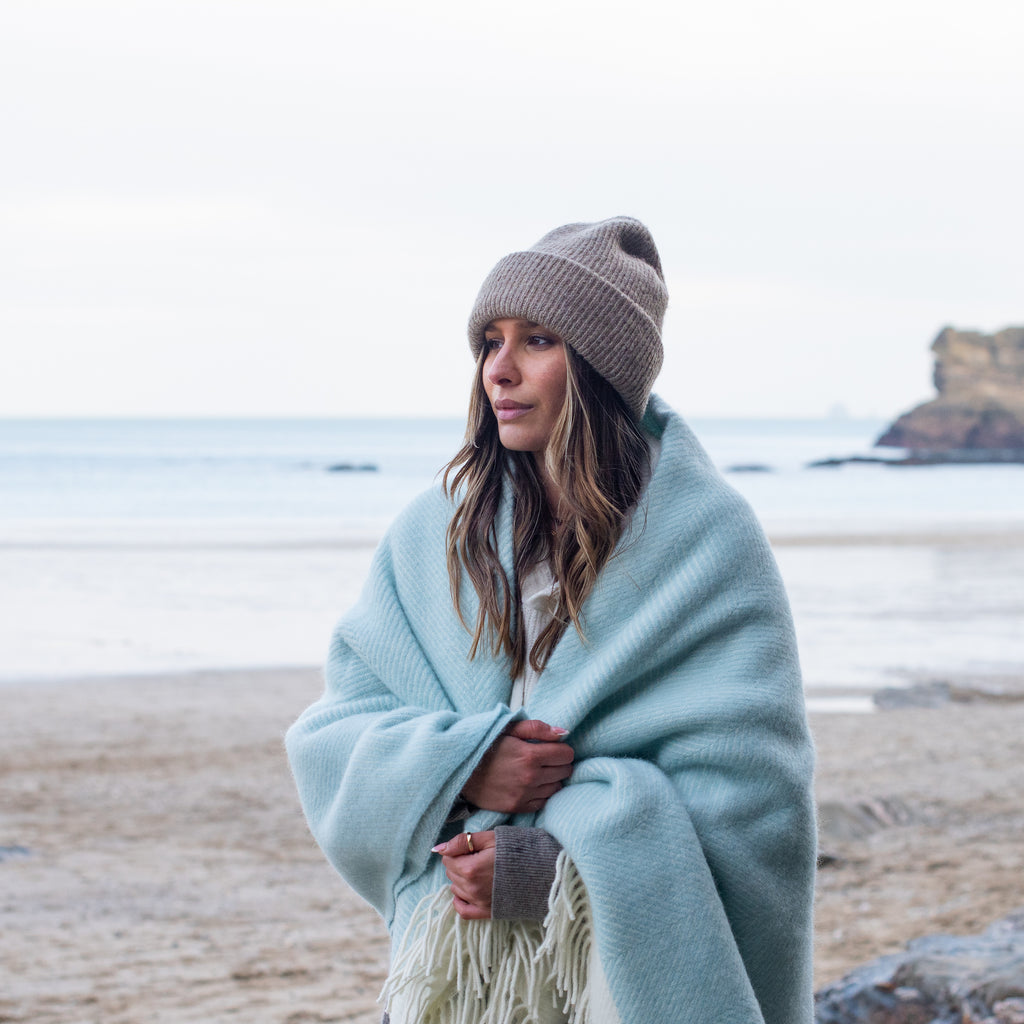 Wool Blanket | Light Blue Herringbone | Atlantic Blankets